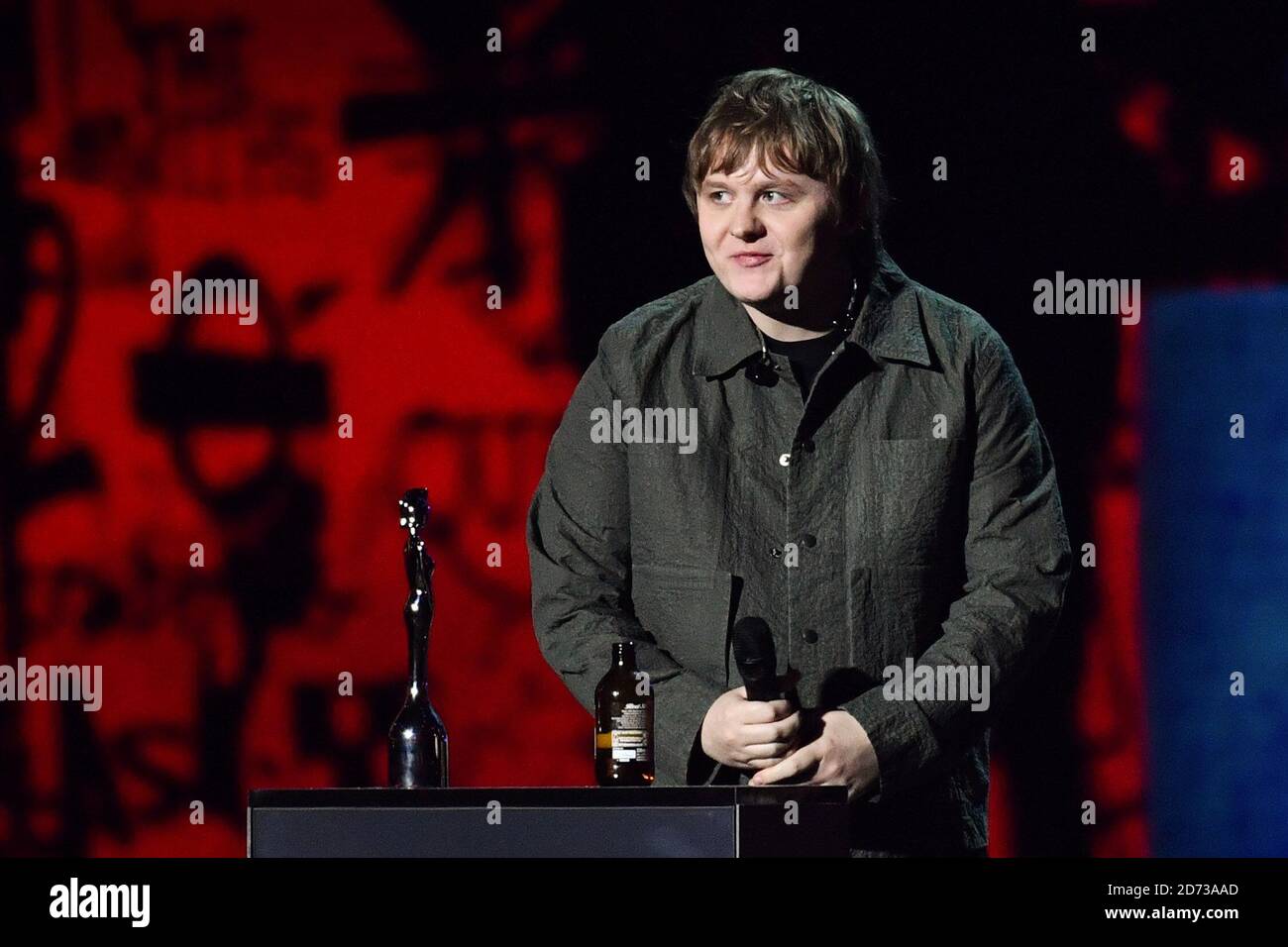 Lewis Capaldi on stage at the Brit Awards 2020, at the O2 Arena, London ...