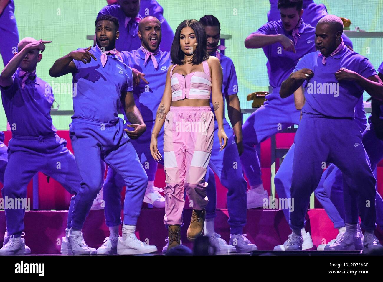 Mabel on stage at the Brit Awards 2020, at the O2 Arena, London ...