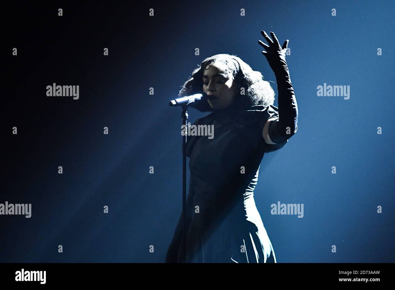 Celeste on stage at the Brit Awards 2020, at the O2 Arena, London ...