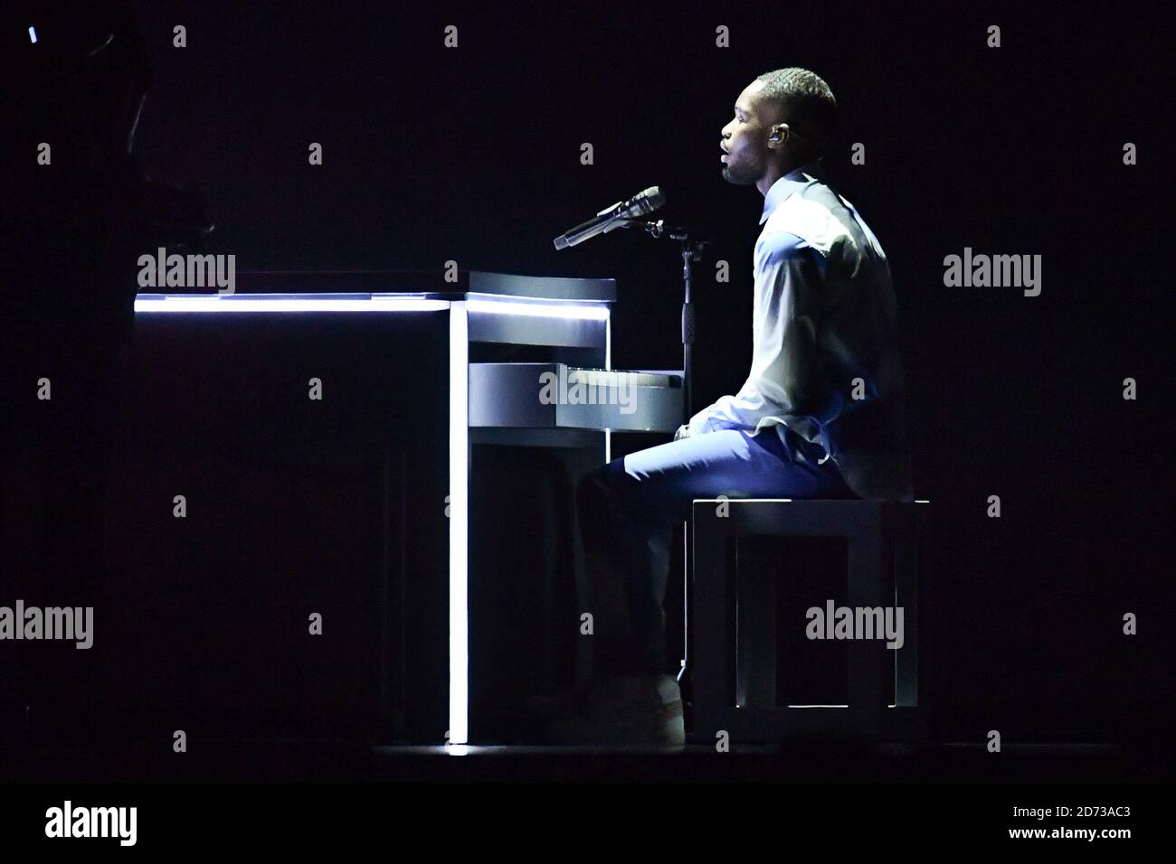 Dave on stage at the Brit Awards 2020, at the O2 Arena, London. Picture ...