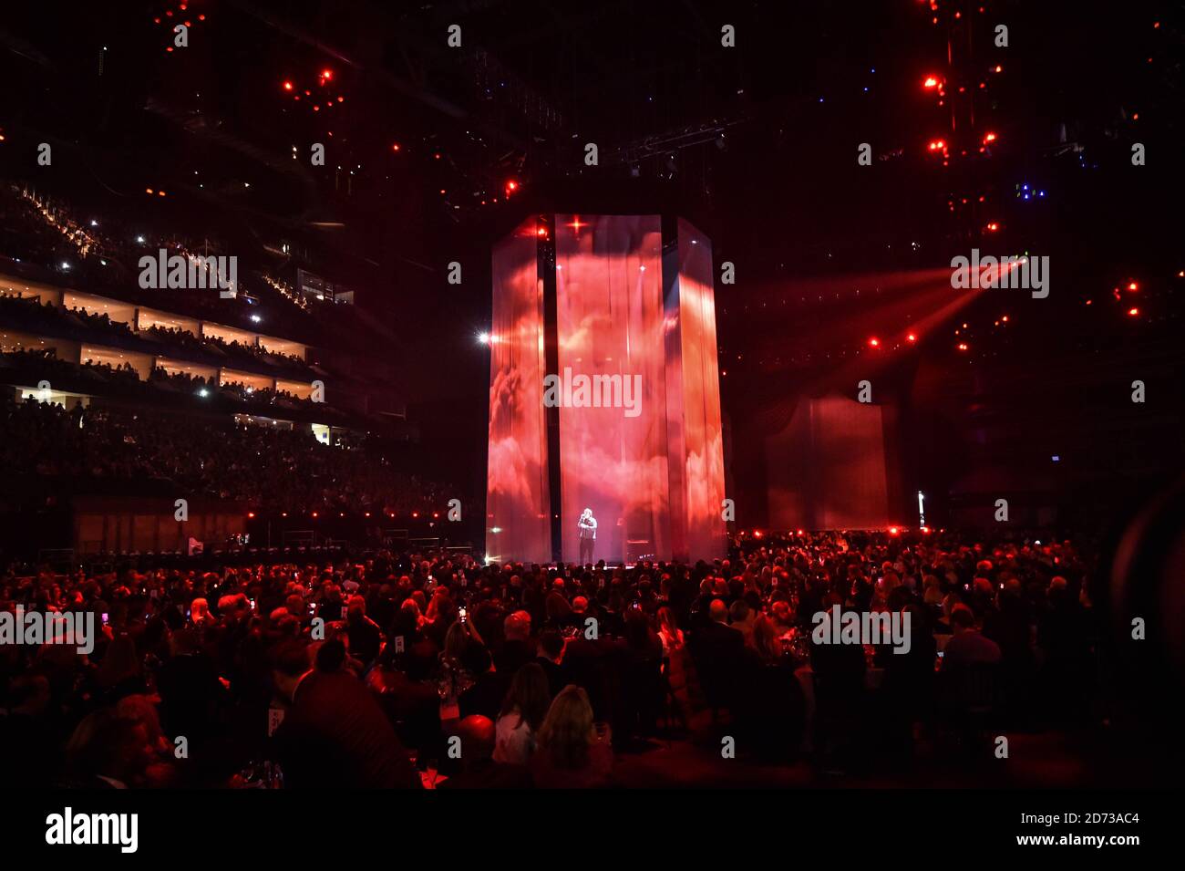 Lewis Capaldi on stage at the Brit Awards 2020, at the O2 Arena, London ...