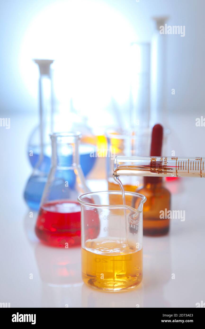 Chemical laboratory flask with liquid Stock Photo - Alamy