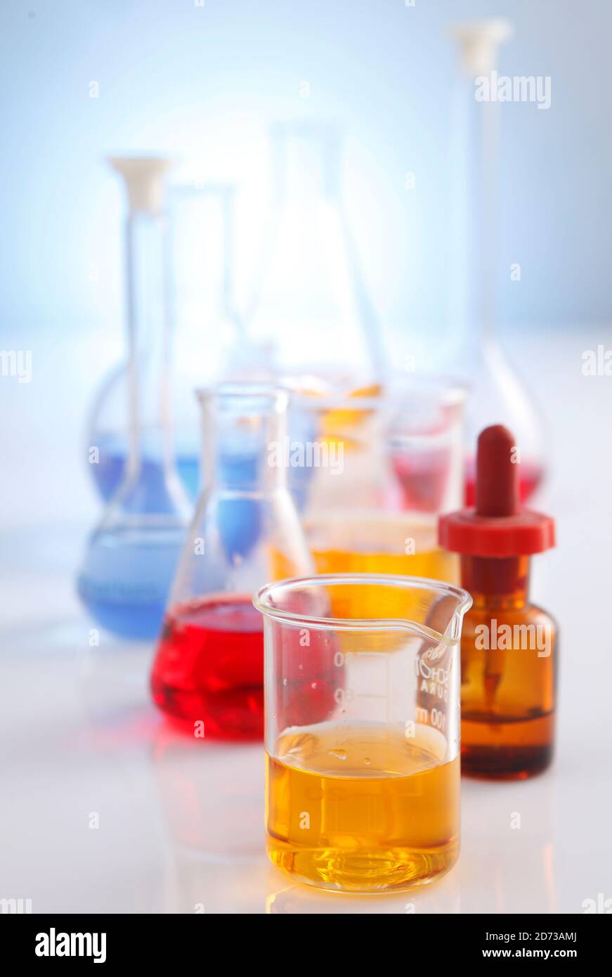 Chemical laboratory flask with liquid Stock Photo - Alamy