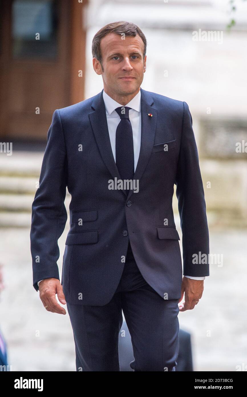 French president Emmanuel Macron arriving at number 10 Downing Street ...