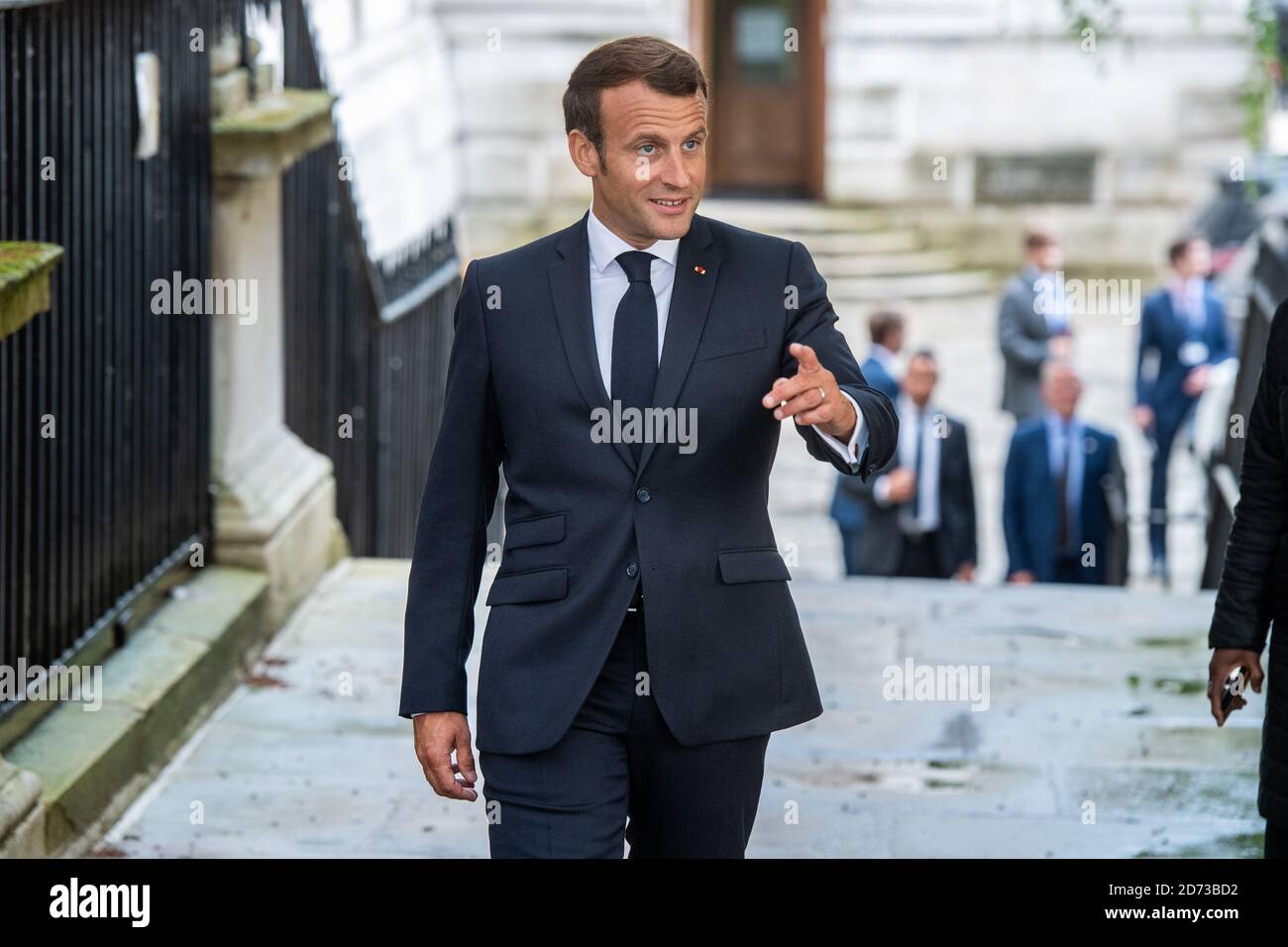 French president Emmanuel Macron arriving at number 10 Downing Street ...