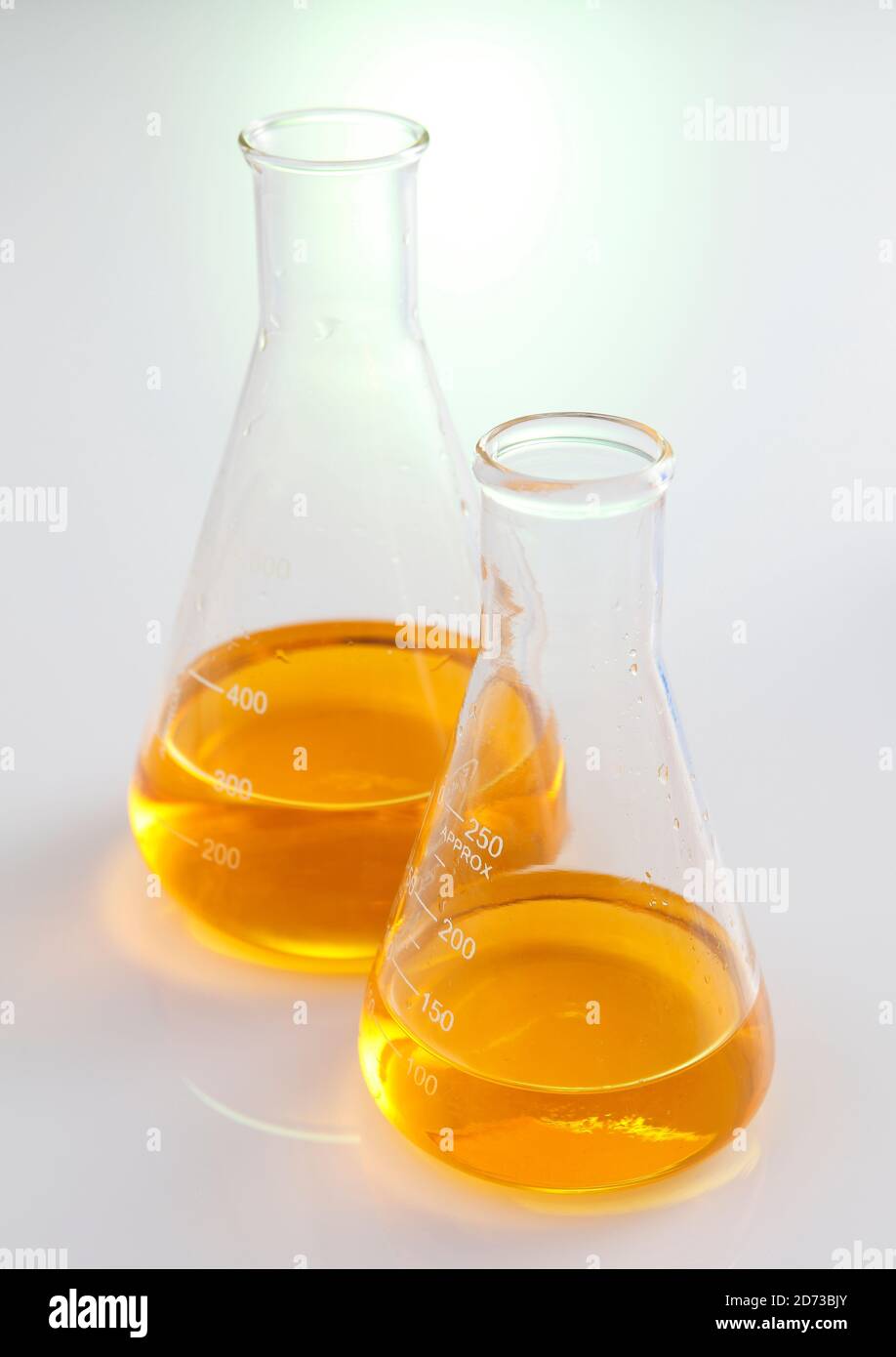 Chemical laboratory flask with liquid Stock Photo - Alamy