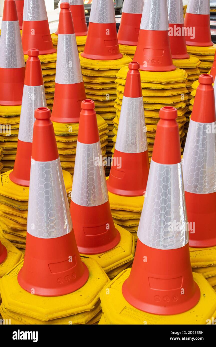Traffic cones stored at a construction site in the City of London ...