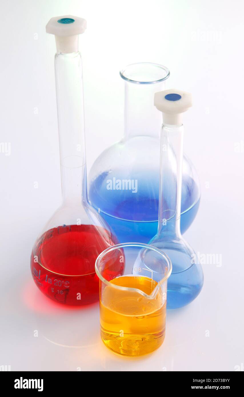 Chemical laboratory flask with liquid Stock Photo - Alamy