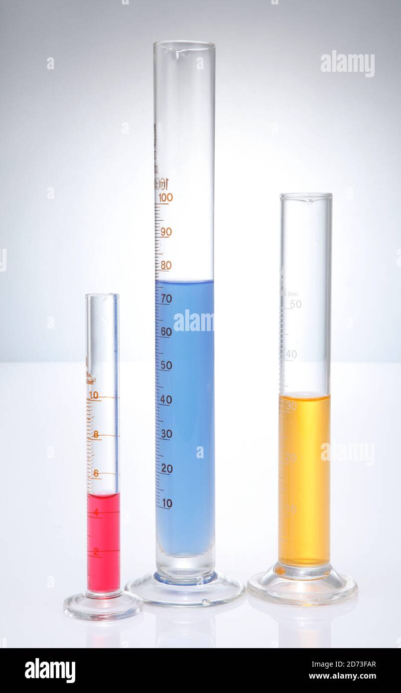 Chemical laboratory flask with liquid- Graduated cylinder Stock Photo ...