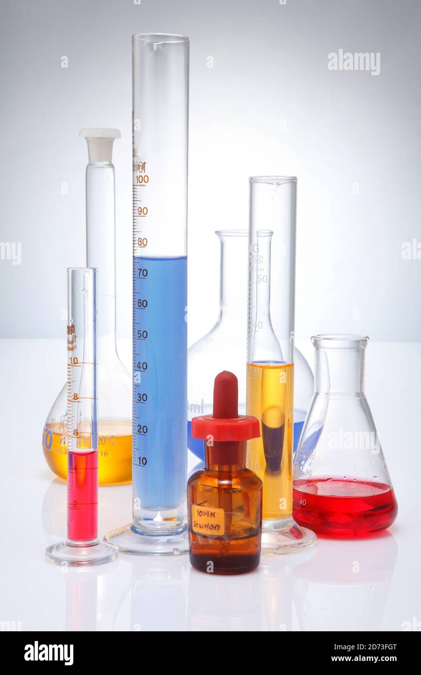 Chemical laboratory flask with liquid Stock Photo - Alamy