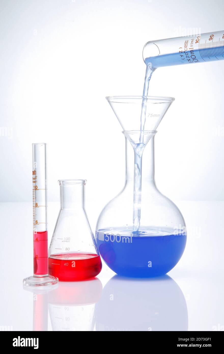Chemical laboratory flask with liquid Stock Photo - Alamy