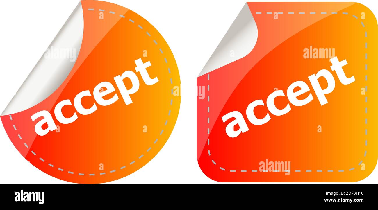 black accept stickers set on white, icon button Stock Photo - Alamy