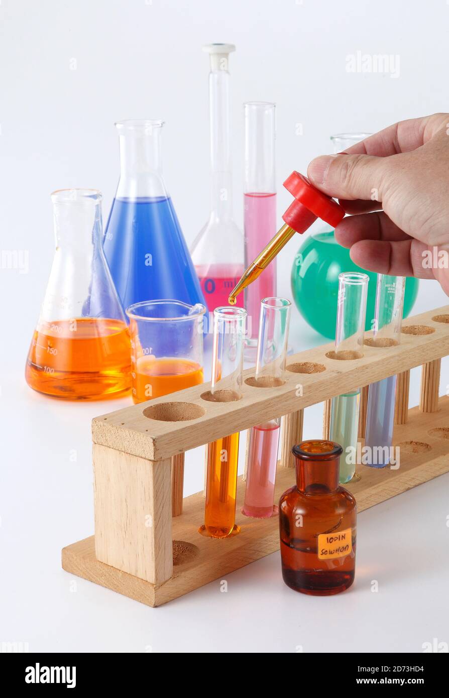 Chemical laboratory flask with liquid Stock Photo - Alamy