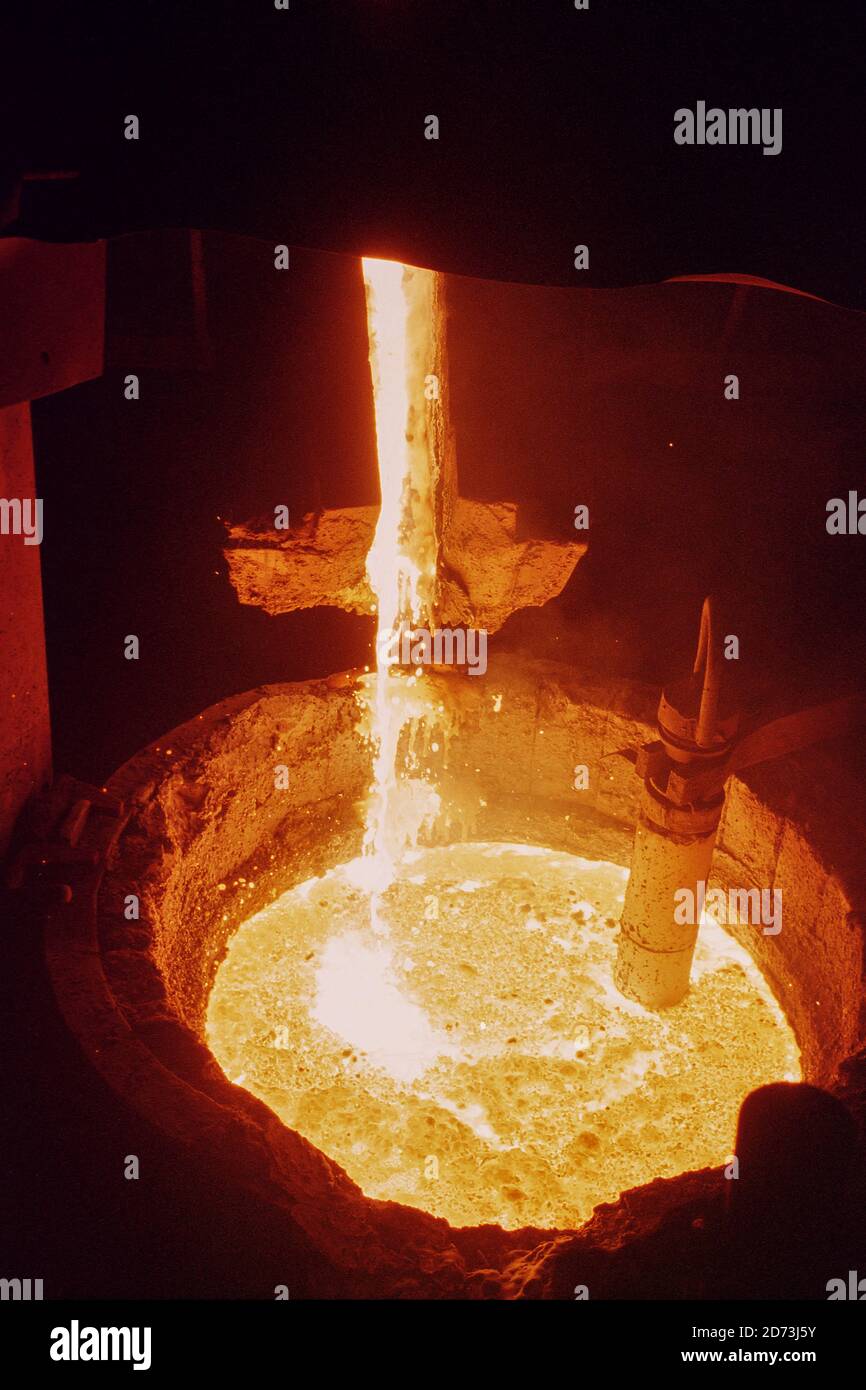 Steel foundry and the process of pouring steel into molds for the ...