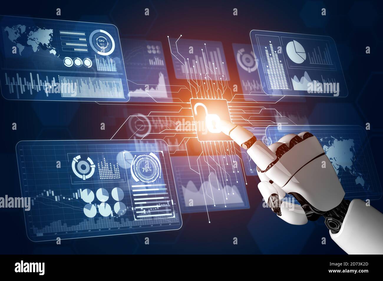 3D Rendering futuristic robot technology development, artificial intelligence AI, and machine ...