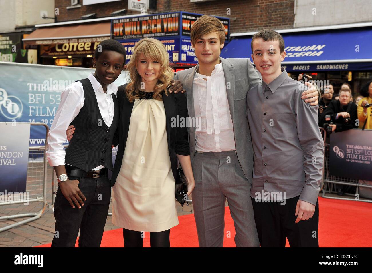 (l-r) Kwayedza Kureya, Eliza Bennett, Douglas Booth and Alex Etel ...