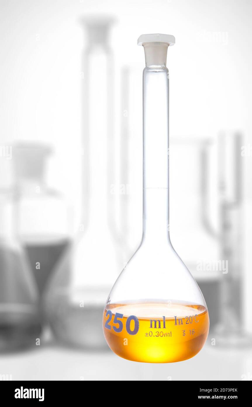 Chemical laboratory flask with liquid Stock Photo - Alamy