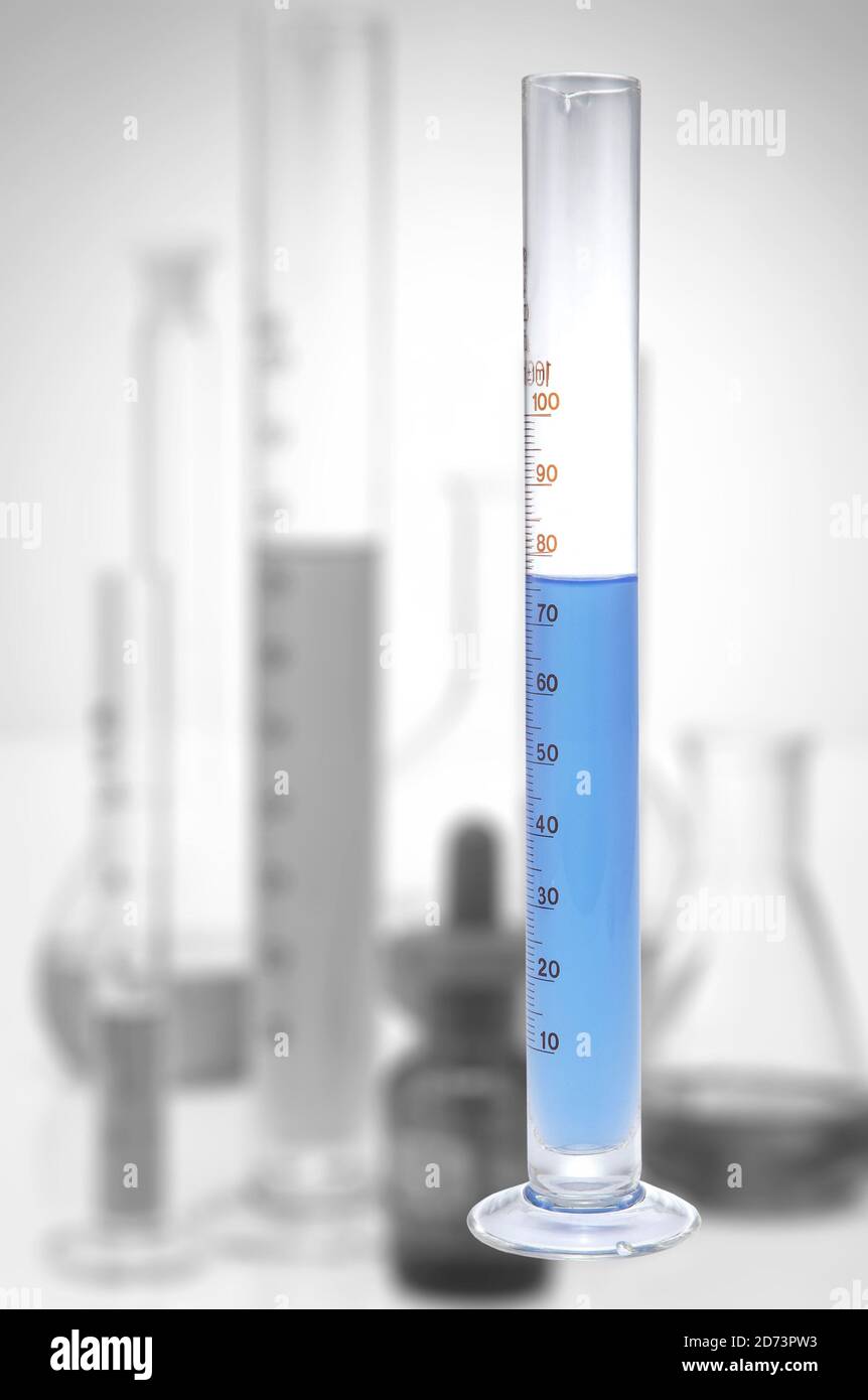 Chemical laboratory flask with liquid- Graduated cylinder Stock Photo ...