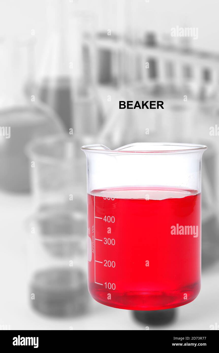 Chemical laboratory flask with liquid ( empty )- Beaker Stock Photo - Alamy