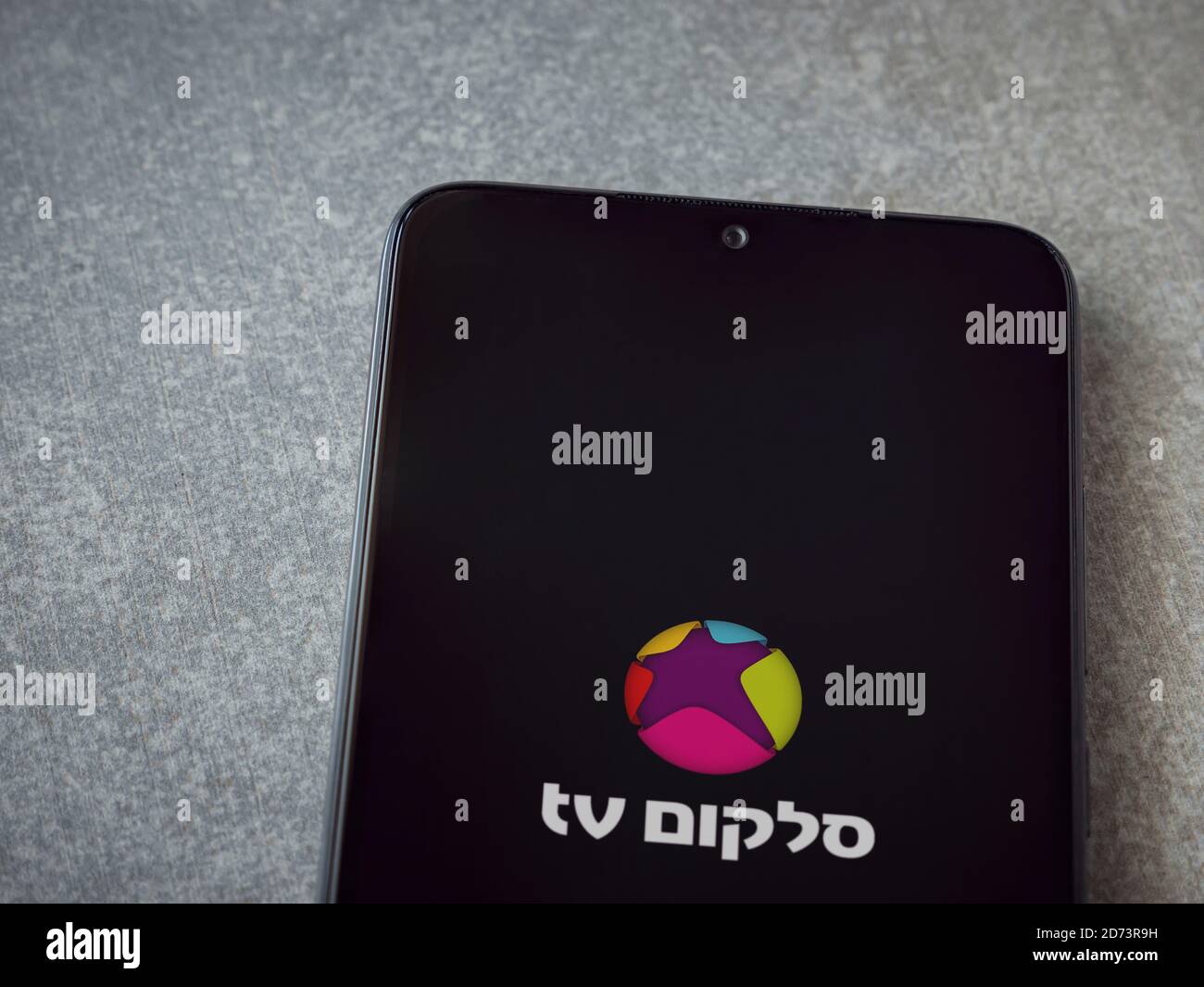 Lod, Israel - July 8, 2020: Cellcom TV app launch screen with logo on ...