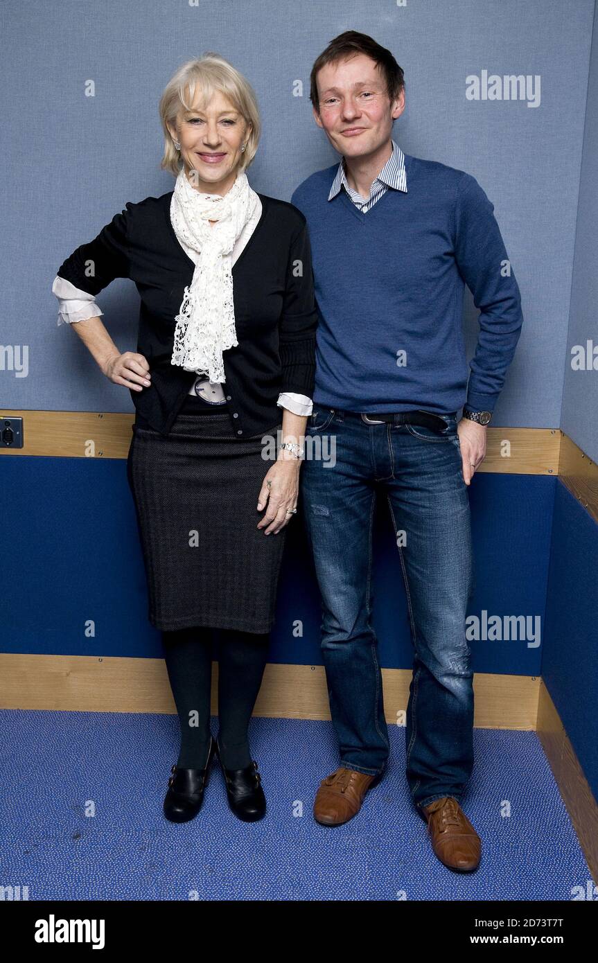 Dame Helen Mirren poses for photographs with presenter Mark Forrest from Classic FM, at the ...