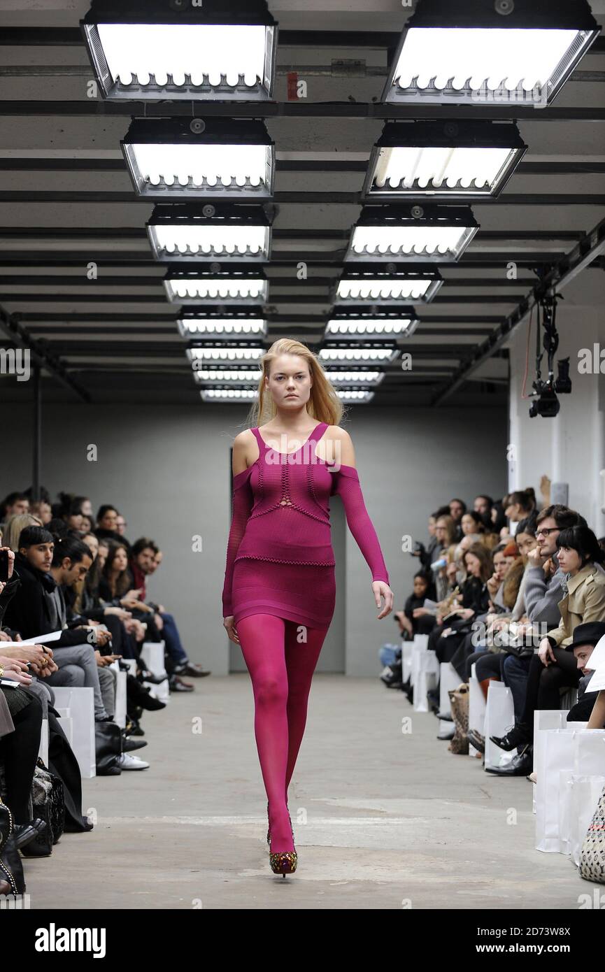 A model on the catwalk at the Mark Fast fashion show, held at the Top ...