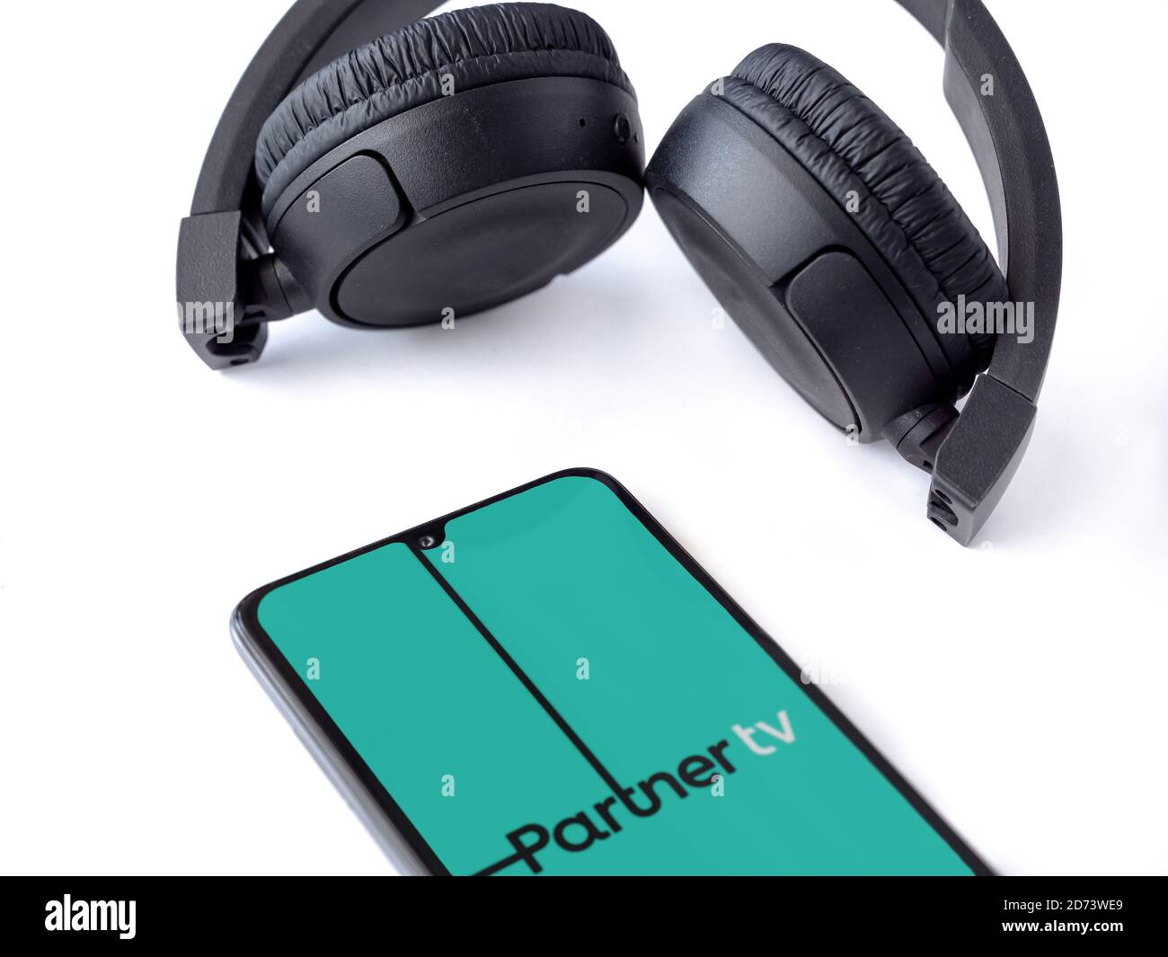 Lod, Israel - July 8, 2020: Black mobile smartphone with Partner tv app ...