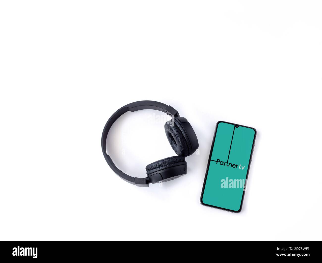 Lod, Israel - July 8, 2020: Black mobile smartphone with Partner tv app ...