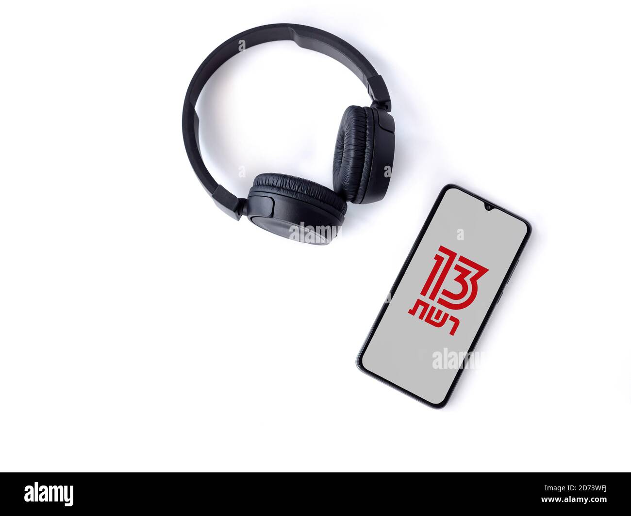 Lod, Israel - July 8, 2020: Black mobile smartphone with Reshet 13 app ...
