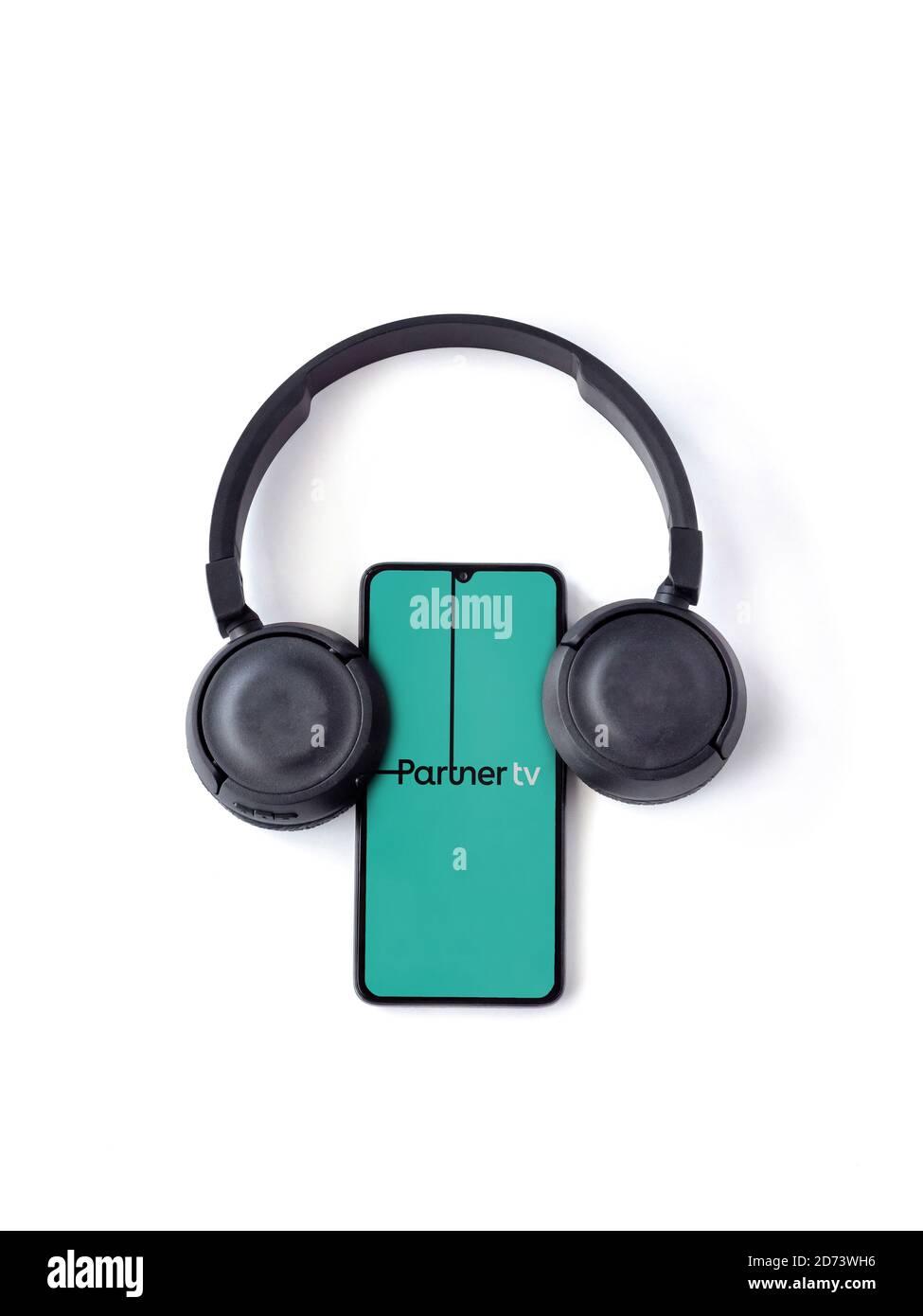 Lod, Israel - July 8, 2020: Black mobile smartphone with Partner tv app ...