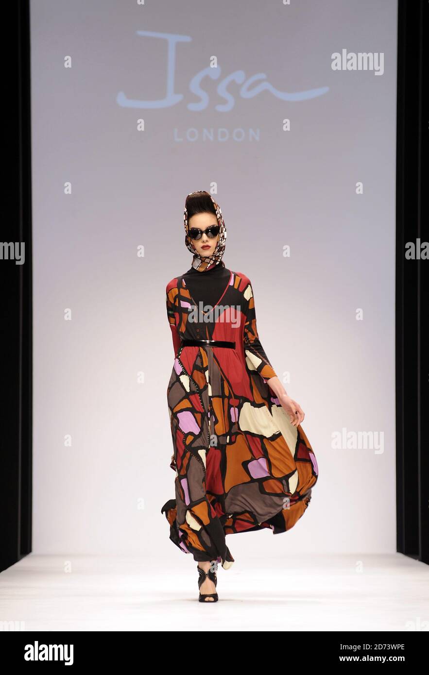 A model on the catwalk at the Issa fashion show, held at the BFC venue ...