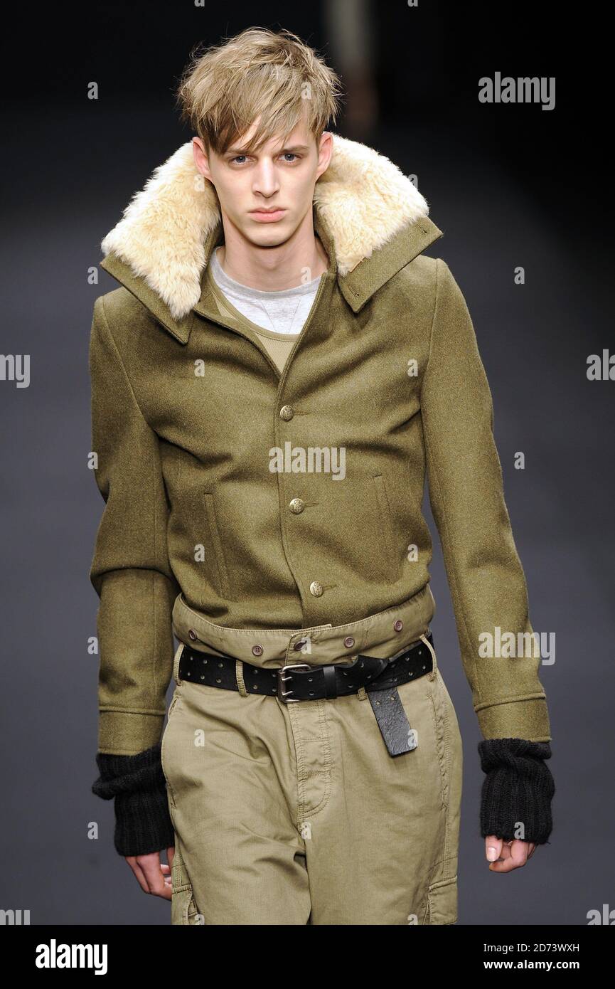 A model on the catwalk at the Top Man fashion show, held at the BFC ...