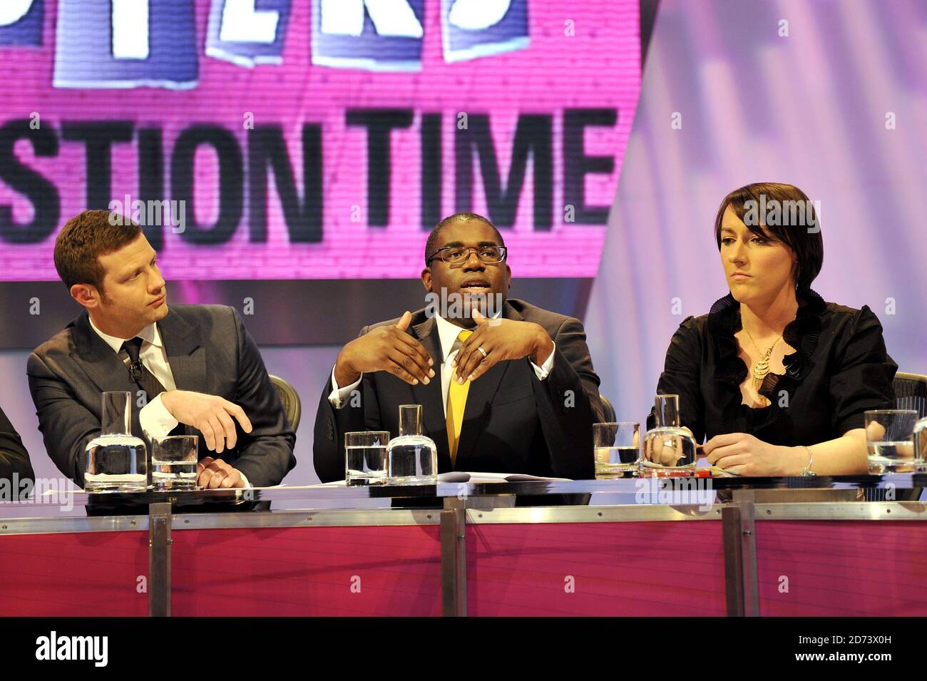 (l-r) Panelists Dermot O'Leary, David Lammy MP and Julia Goldsworthy MP ...