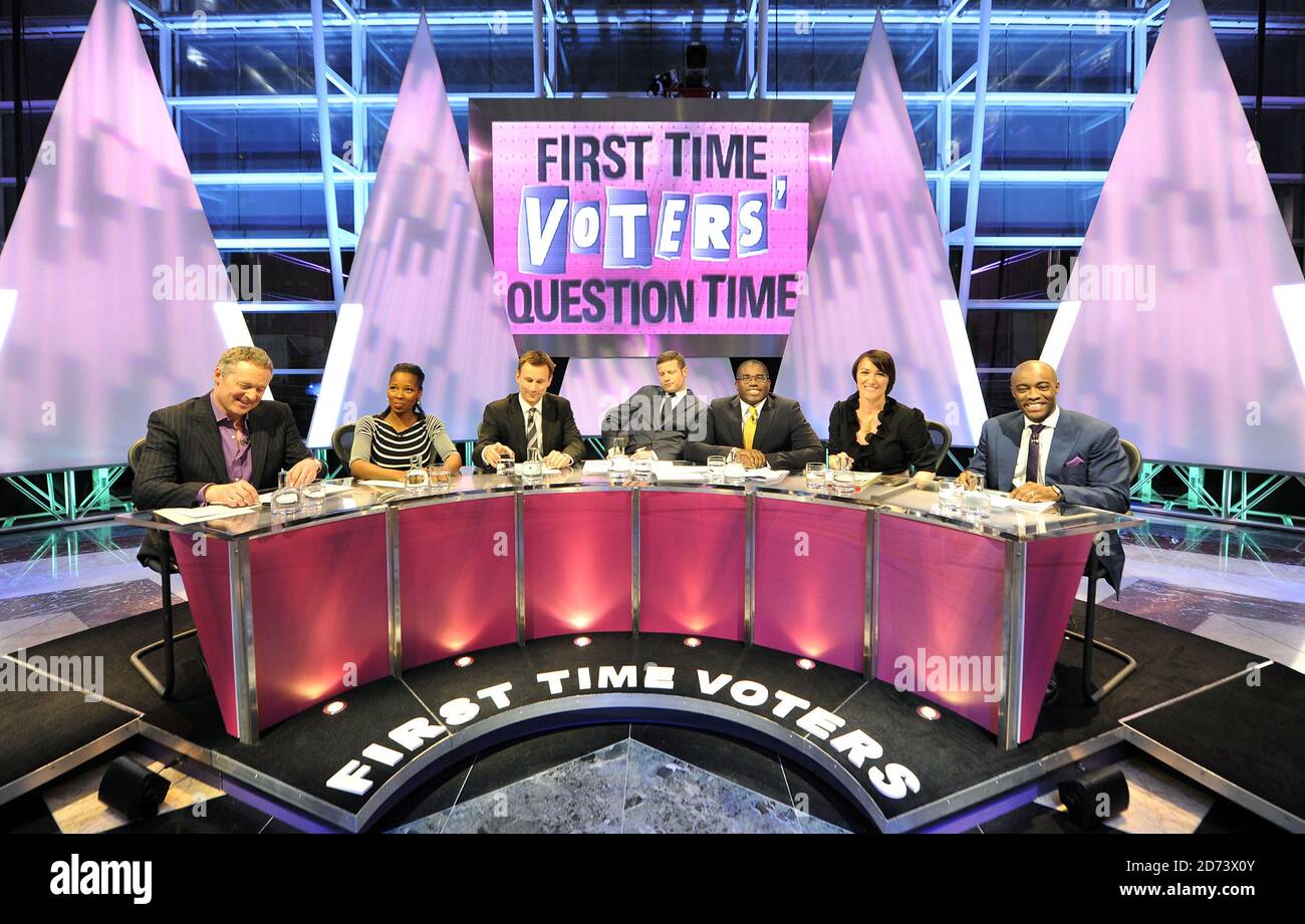 The panel (l-r Rory Bremner, Jamelia, Jeremy Hunt MP, Dermot O'Leary ...