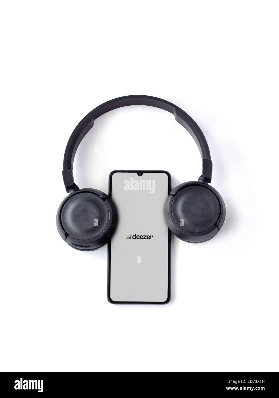 Lod, Israel - July 8, 2020: Black mobile smartphone with Deezer Music ...