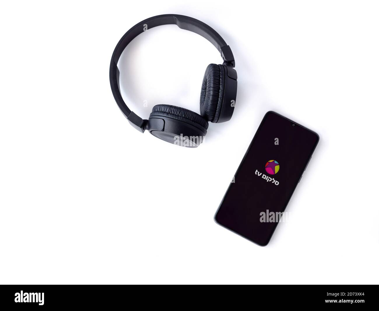 Lod, Israel - July 8, 2020: Black mobile smartphone with Cellcom TV app ...