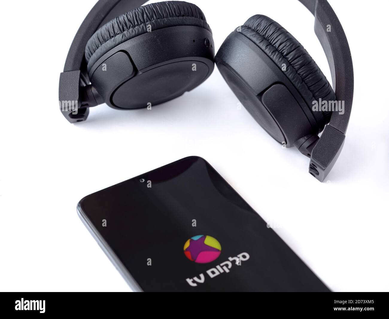 Lod, Israel - July 8, 2020: Black mobile smartphone with Cellcom TV app ...