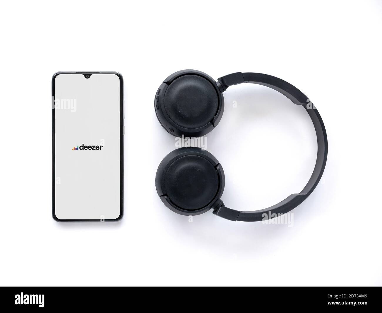 Lod, Israel - July 8, 2020: Black mobile smartphone with Deezer Music ...
