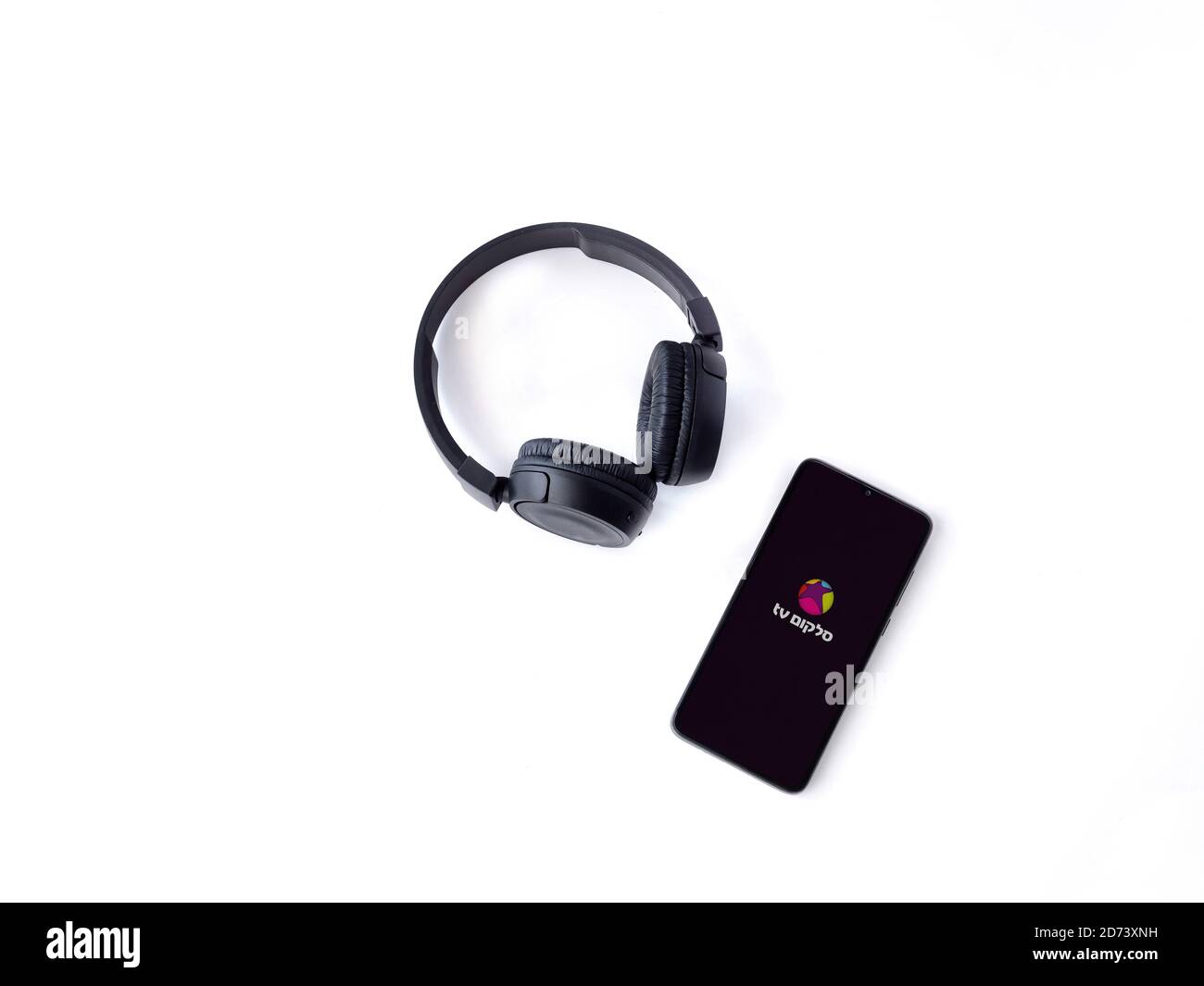 Lod, Israel - July 8, 2020: Black mobile smartphone with Cellcom TV app ...