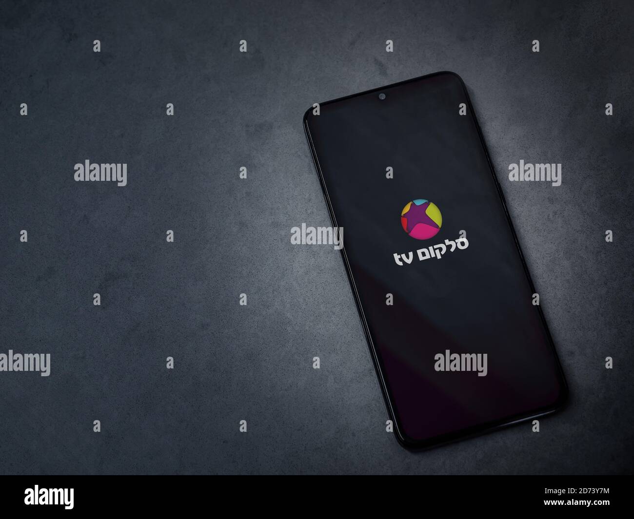 Lod, Israel - July 8, 2020: Cellcom TV app launch screen with logo on ...