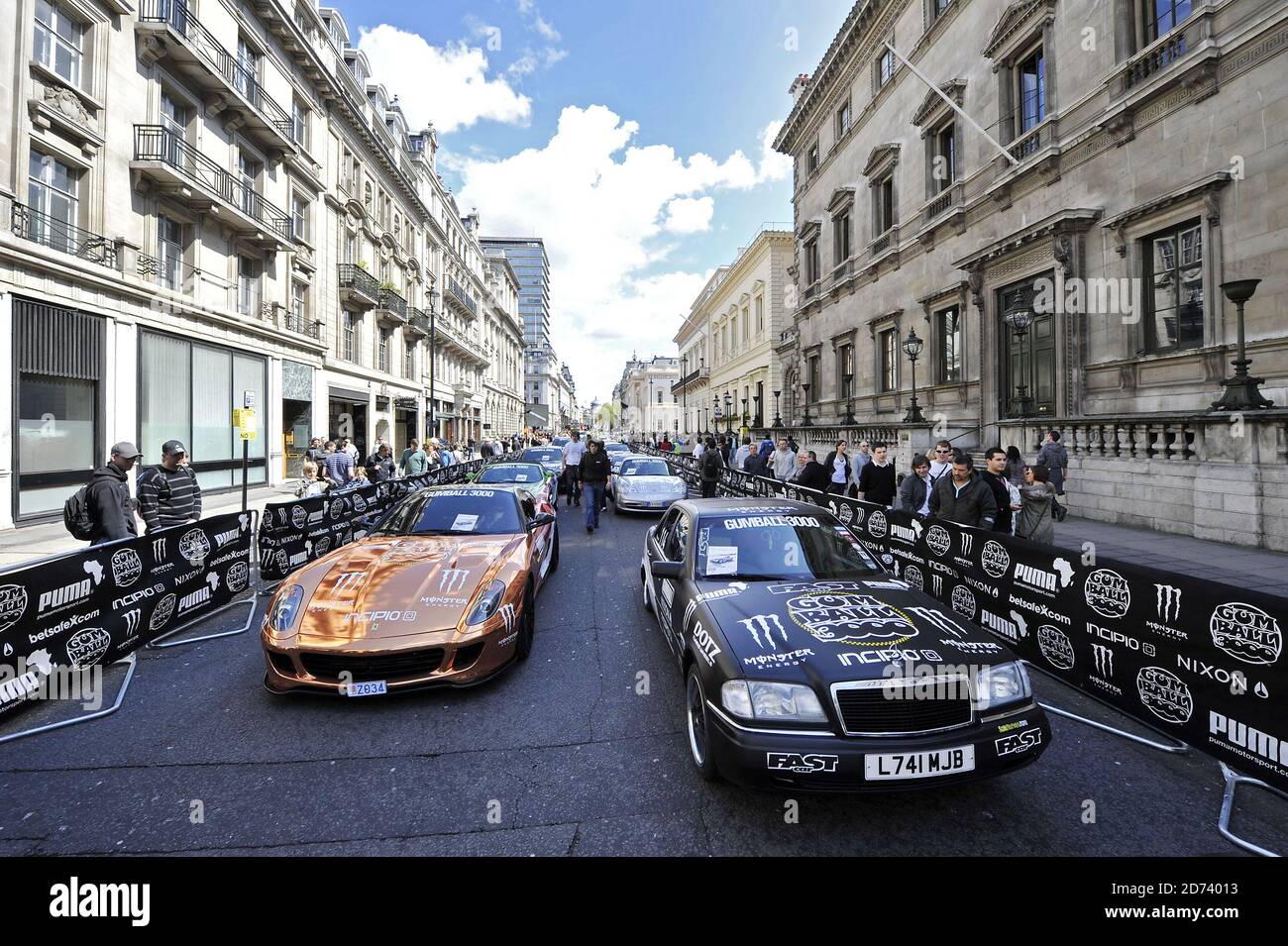 Cars on the starting grid of the Gumball 3000 Rally, which saw over 100 ...