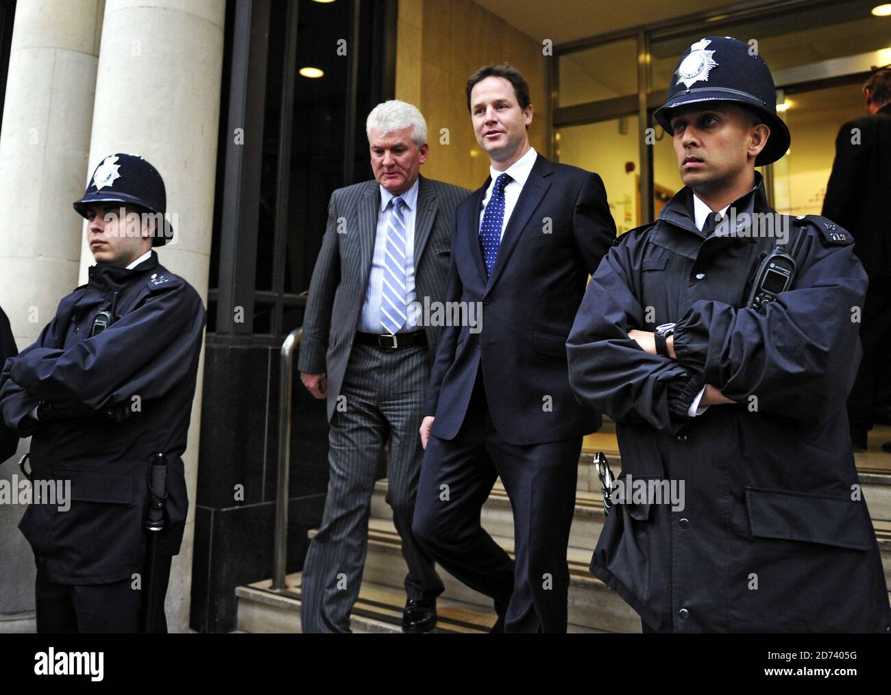 Nick Clegg leaves the LGA building in Westminster after a day of ...
