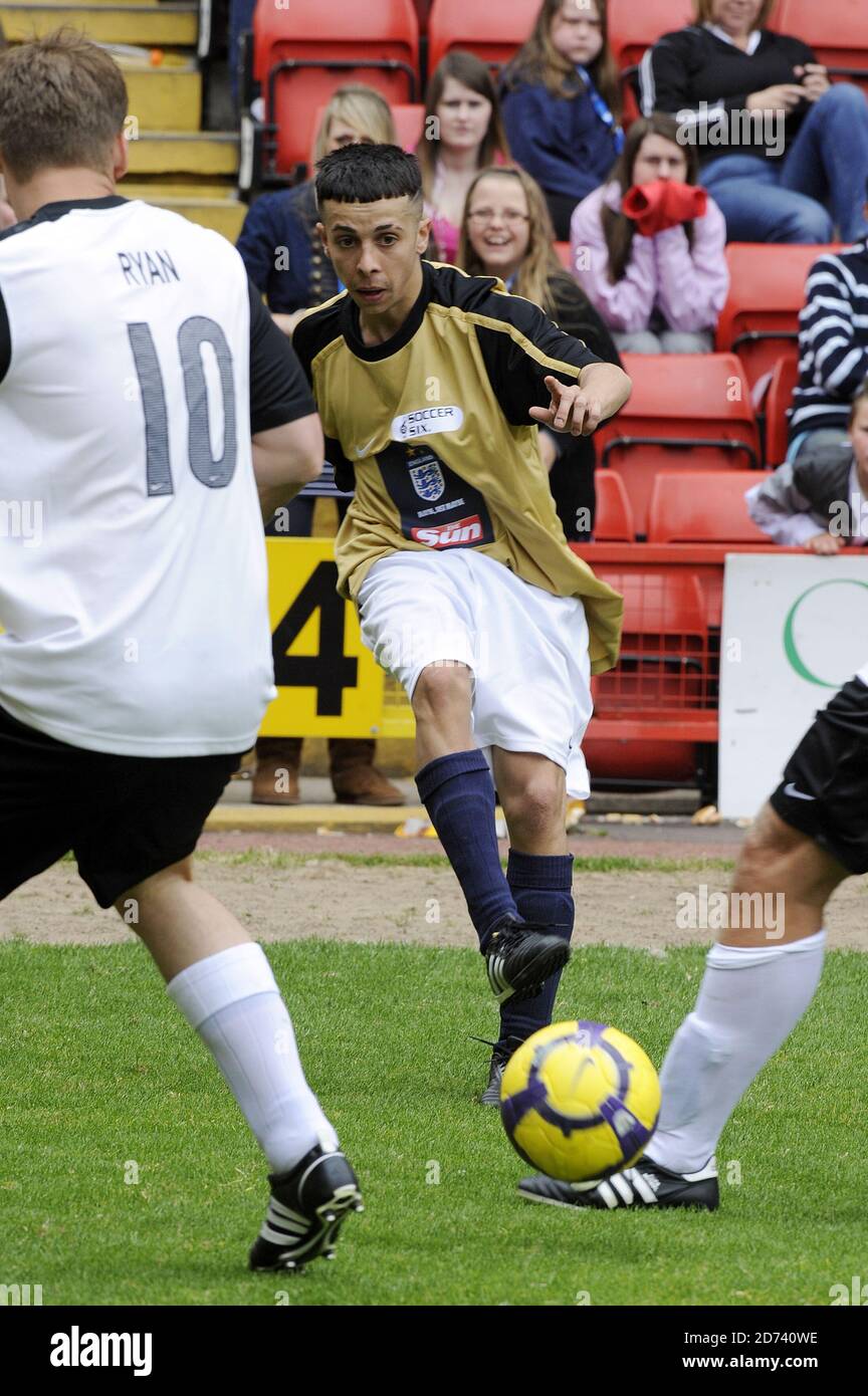 Dappy Contostavlos of N-Dubz takes part in the celebrity Soccer Six ...