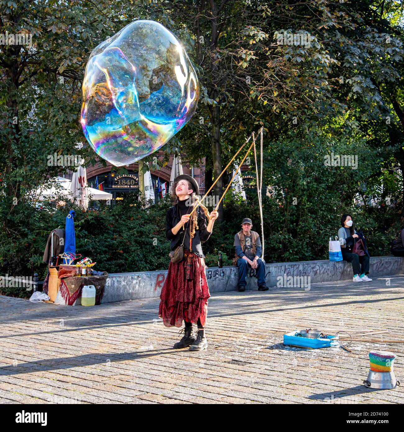 Bubble making woman at Hackescher Markt, Mitte, Berlin. Street ...