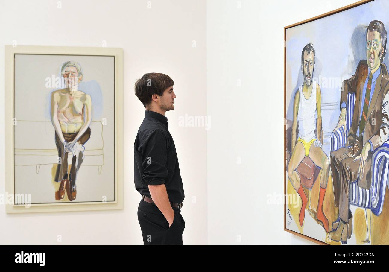 Visitors look at works by american artist Alice Neel, in the first ...