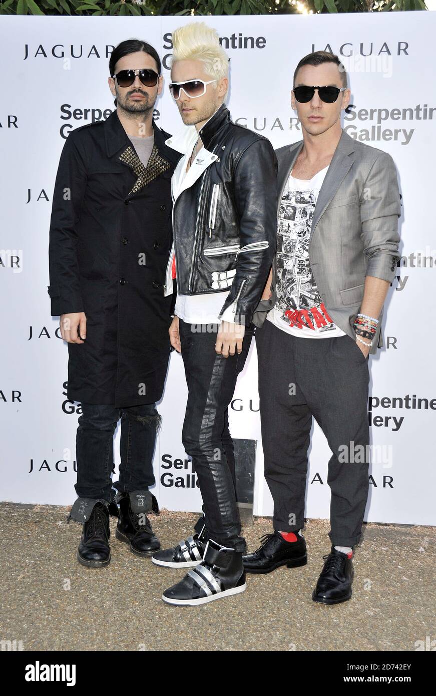 30 Seconds to Mars (lead singer Jared Leto, centre) arrive at the ...
