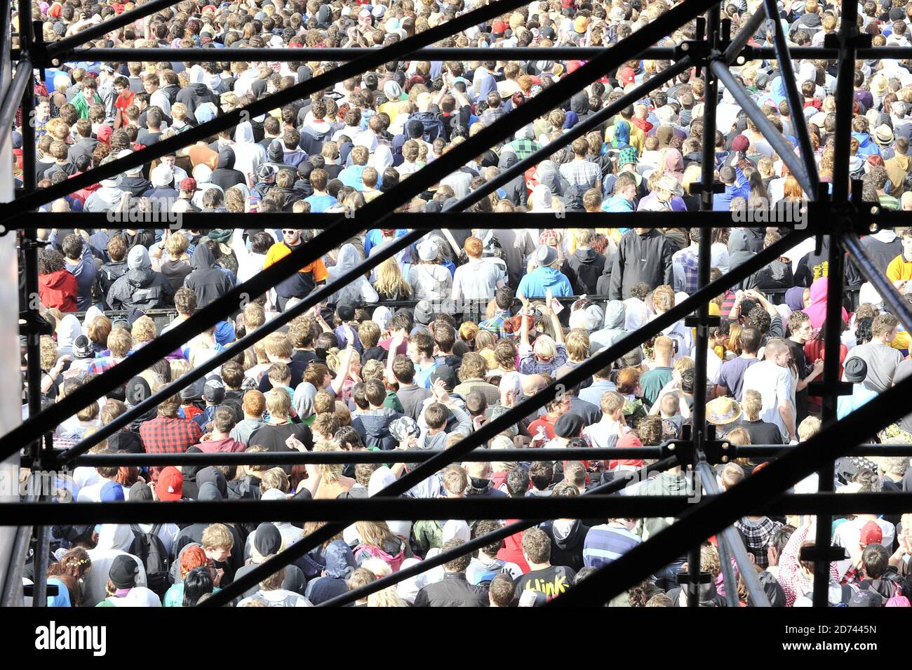 The crowd at the main stage during the second day of the Leeds Festival ...