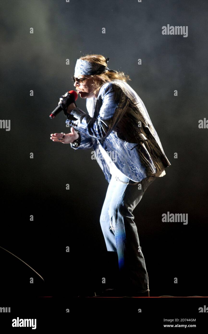 W. Axl Rose of Guns n' Roses performing on the third day of the Leeds ...