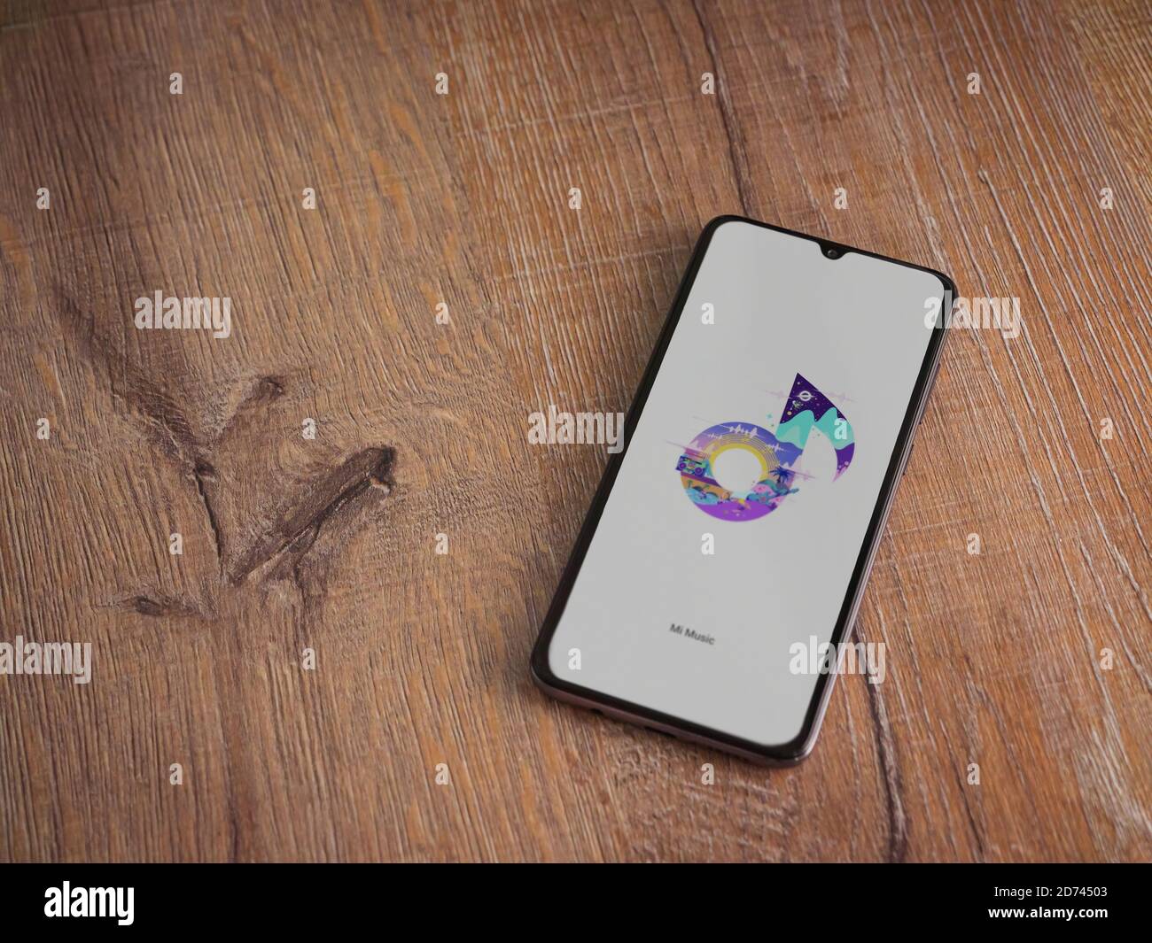 Lod, Israel - July 8, 2020: Mi Music app launch screen with logo on the ...