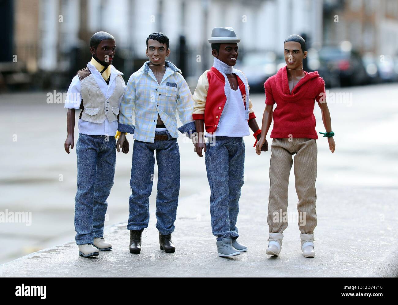 JLS dolls on display at the Dream Toys exhibition in central London ...